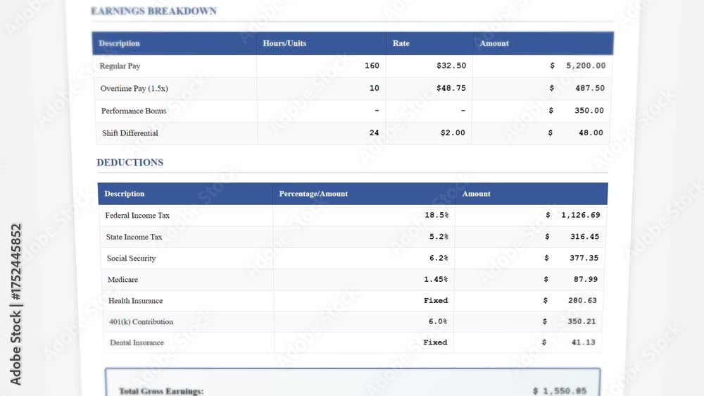 Video Stock Payroll calculation sheet displaying employee earnings ...