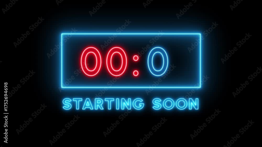 Neon glowing countdown timer number animation. 5 Seconds neon countdown ...