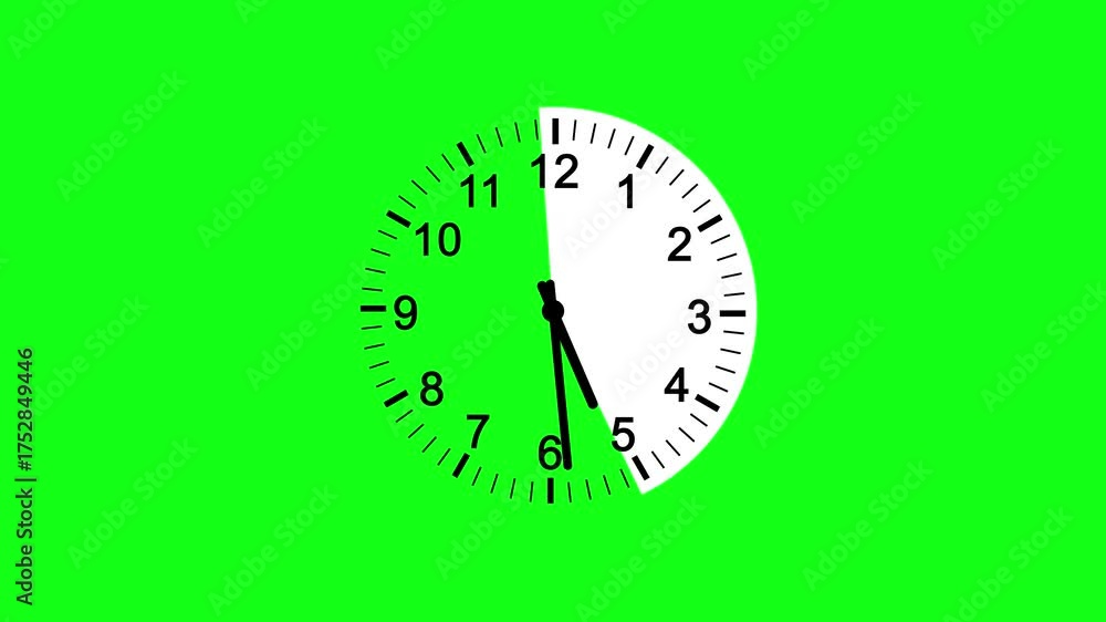 Analog clock spinning animation, twelve hours clock run, moving time ...