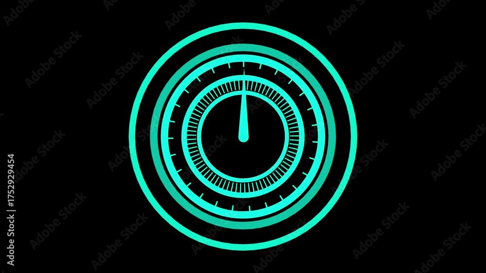 Cyan Circular Radar Display with Pointer on Black Background sonar scan ...