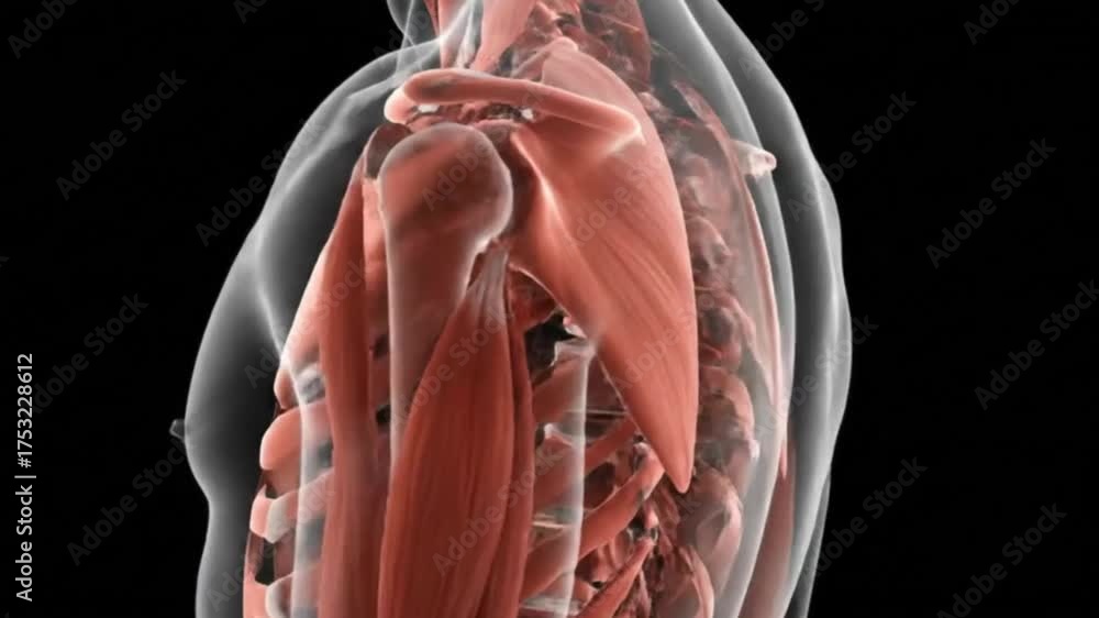 Human Anatomy Animated Back View Muscles Bones Spine Ribcage Scapula ...
