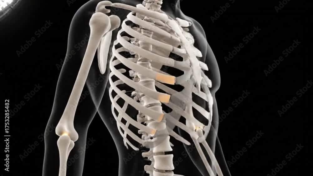 Anatomical Animation Human Rib Cage Skeleton Spine and Arm Bones ...