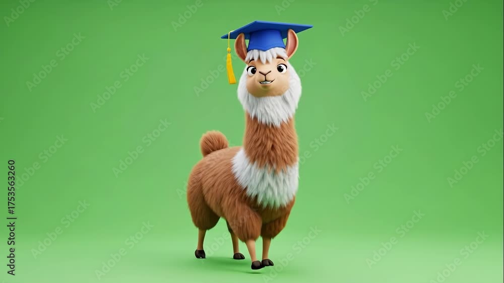 Cartoon Llama Graduation on Green Screen - A full-body shot of a ...