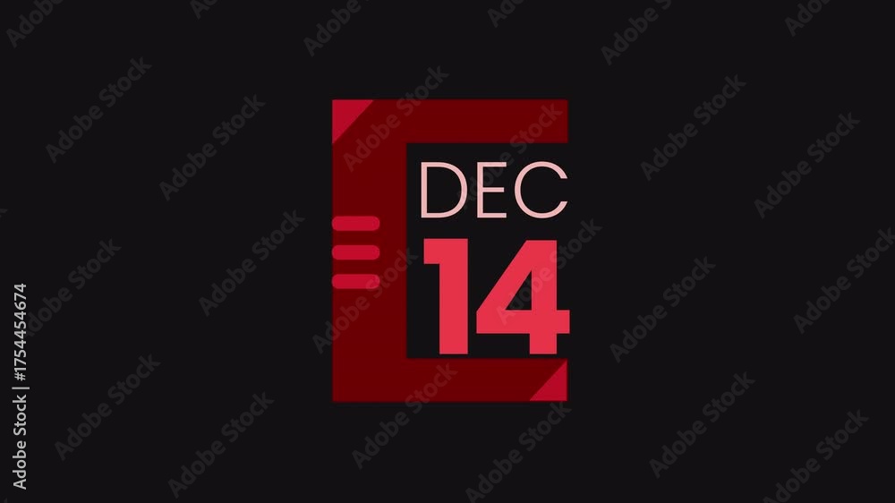 14th December calendar icon animation. Alpha matte with transparent ...