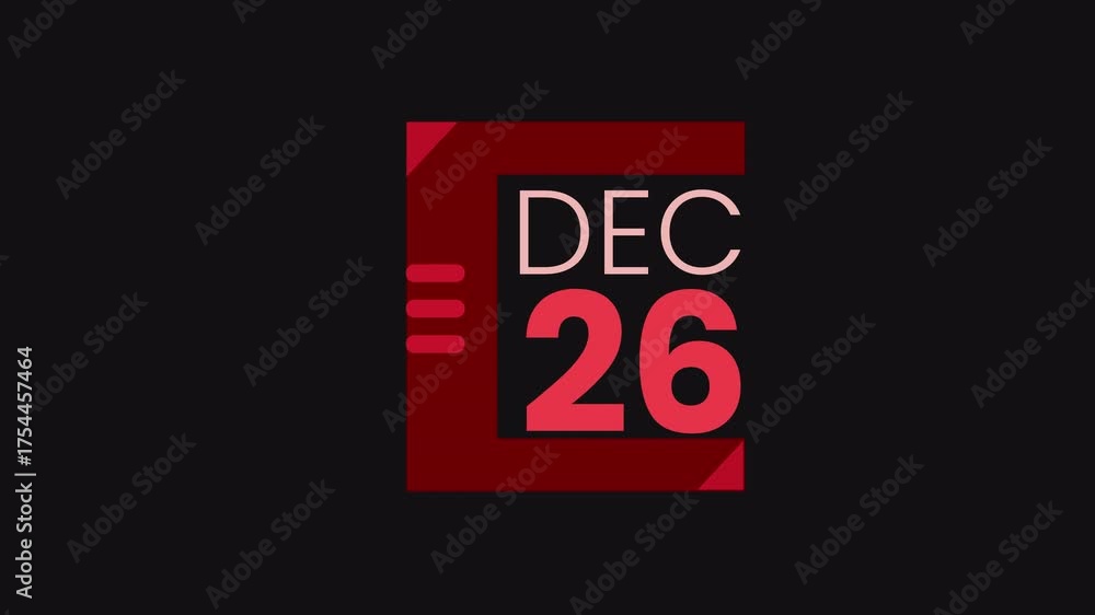 26th December calendar icon animation. Alpha matte with transparent ...