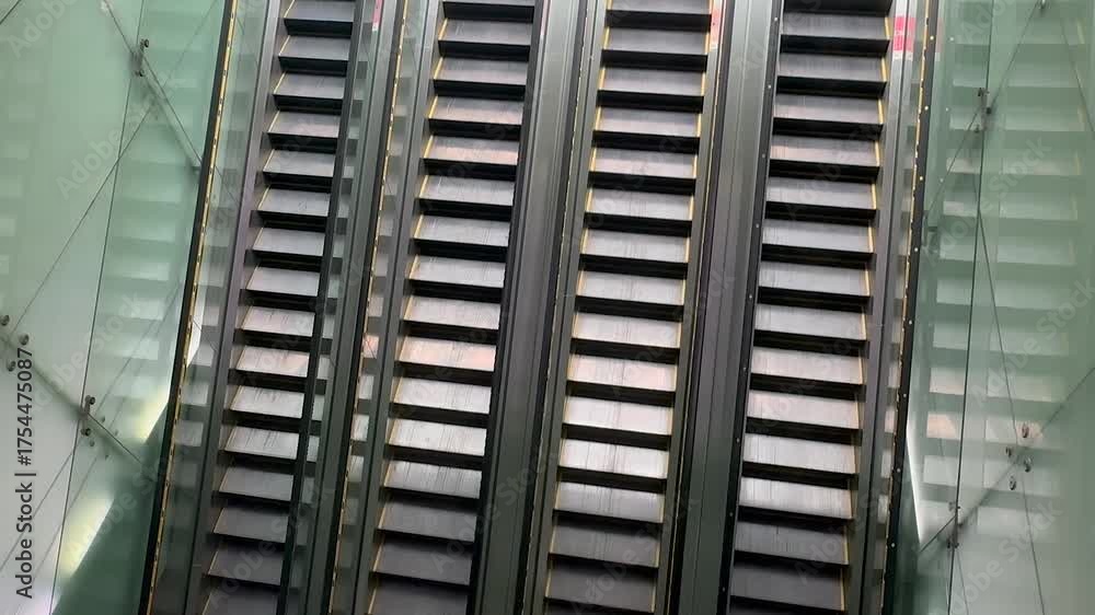 Modern Empty Working Escalator Going Up. Escalators operating in empty ...