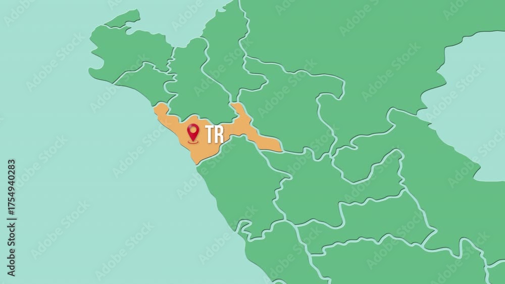 Mapa de Perú con división política resaltando el departamento de La ...
