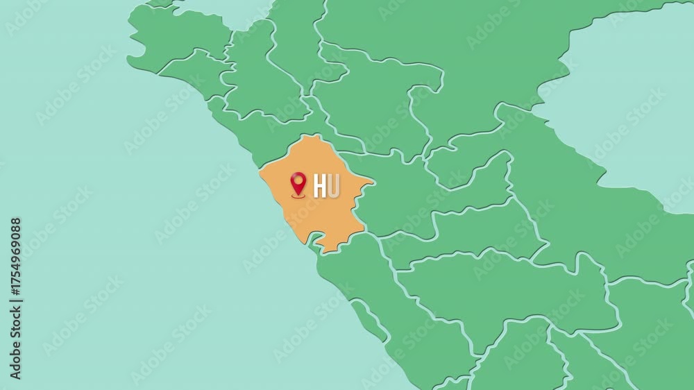 Mapa de Perú con división política resaltando el departamento de Áncash ...