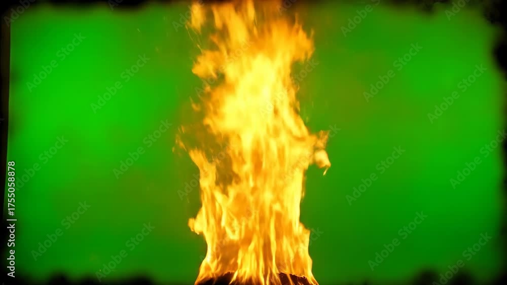 Flame burst action expands outward then fades on green screen ...