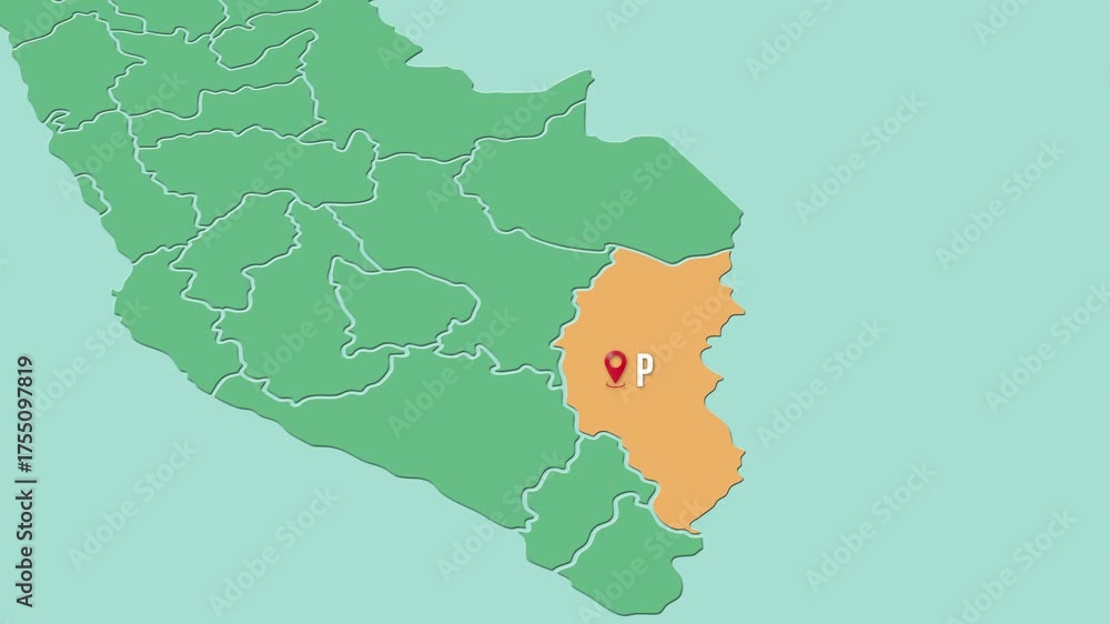 Mapa de Perú con división política resaltando el departamento de Puno ...