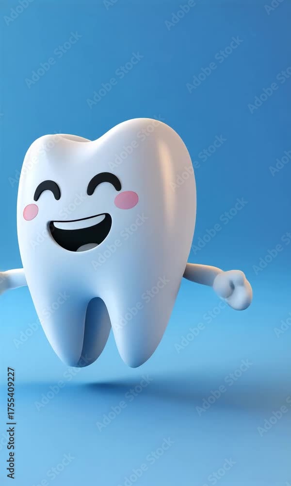 Cute Happy Tooth Cartoon Character Smiling on a Blue Background. Dental ...