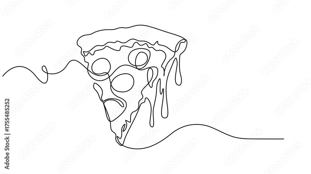 Animated self drawing of continuous line draw of pizza. Full length one ...