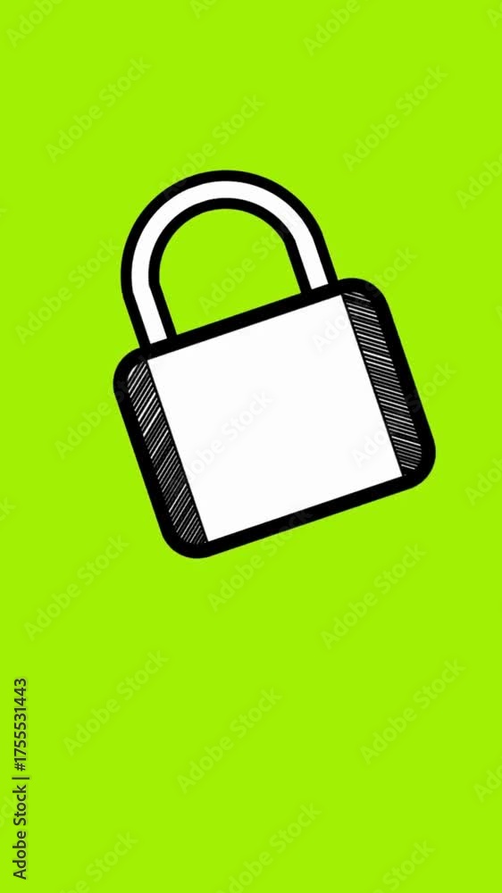 Animated padlock locks and unlocks with a key on a bright green screen ...