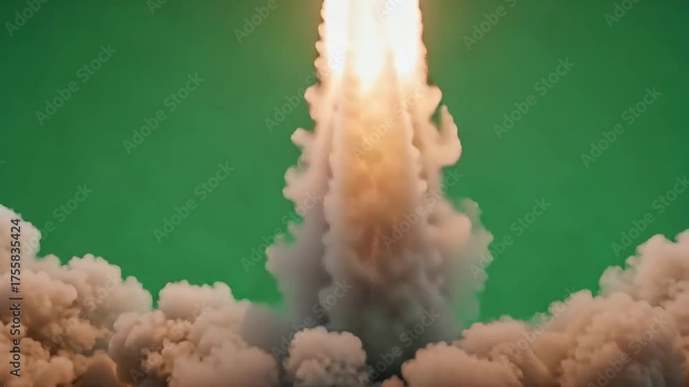 Spectacular rocket launch with powerful engines igniting against a ...