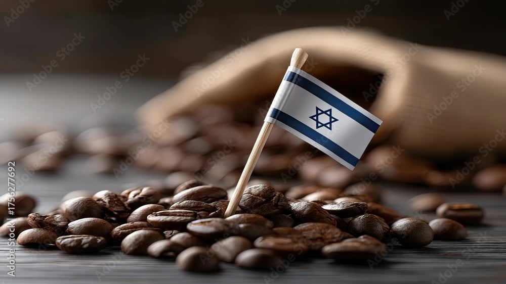 Coffee beans with an Israeli flag tucked among them highlighting ...