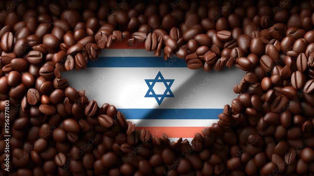 Coffee beans surround the Israeli flag revealing a vibrant national ...