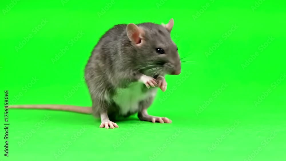 Rat Grooming Itself with gray on green screen background distortion ...