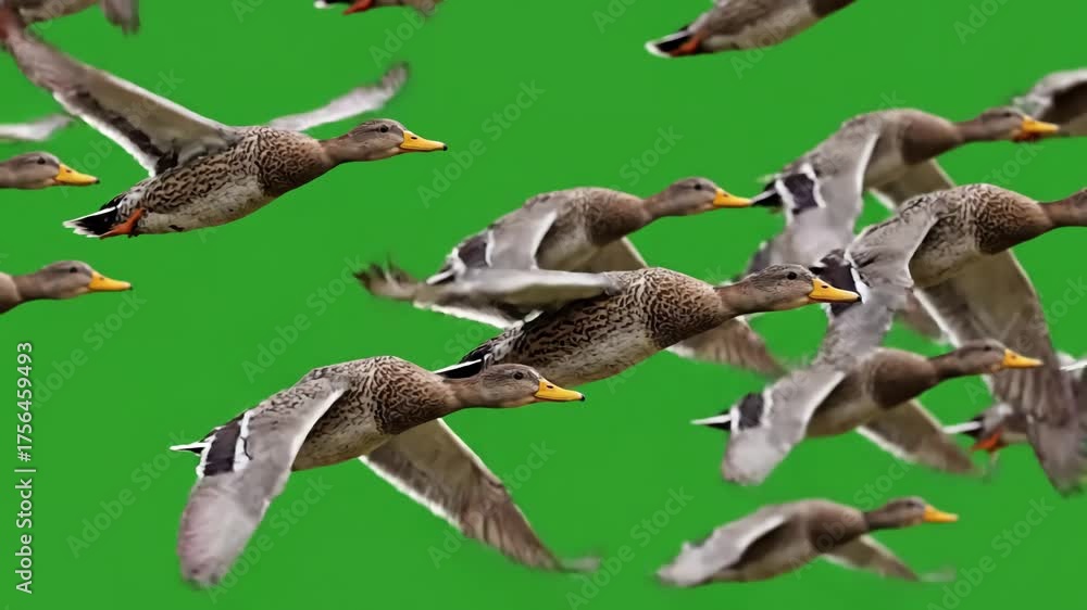 Green Screen flock of duck birds flying slow motion scene 3 with ...