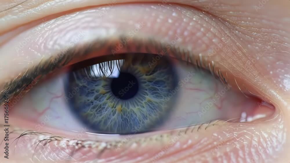 Macro zoom of human eye showing iris pattern and visible blood vessels ...