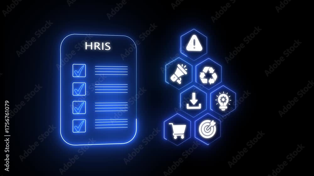 HRIS Human Resources Information System Flowchart Icons Neon Blue ...