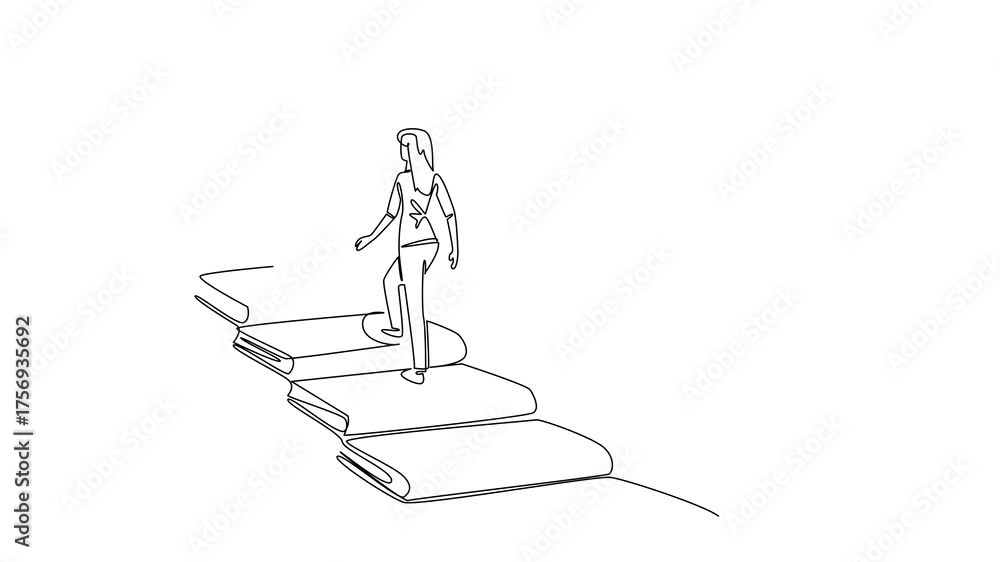 Animated self drawing of continuous one line drawing a woman walks on ...