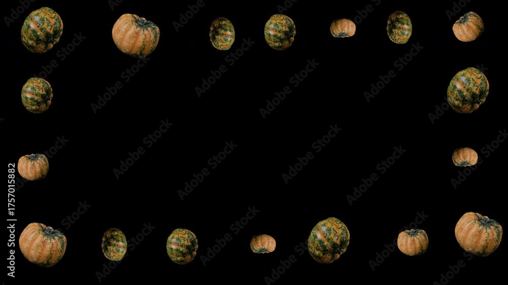 Looped 3D animation of multiple pumpkins rotating and falling on an ...