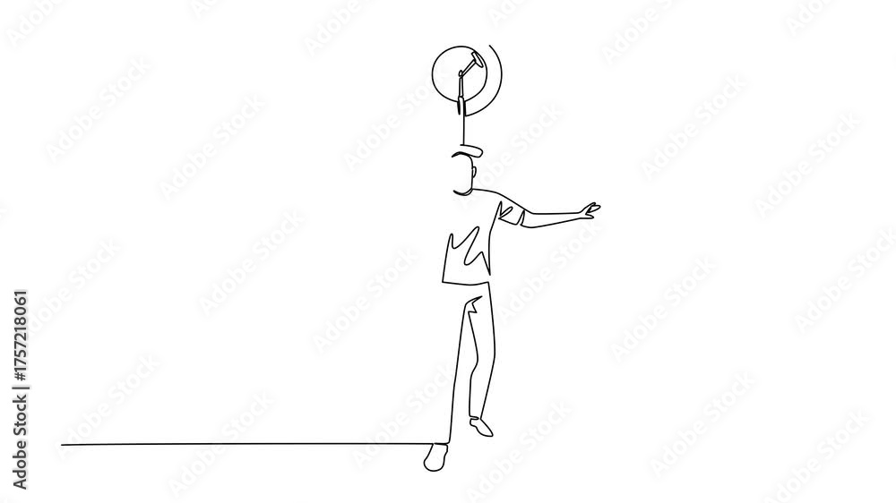Animation of continuous one line drawing a man puts a unicycle on his ...