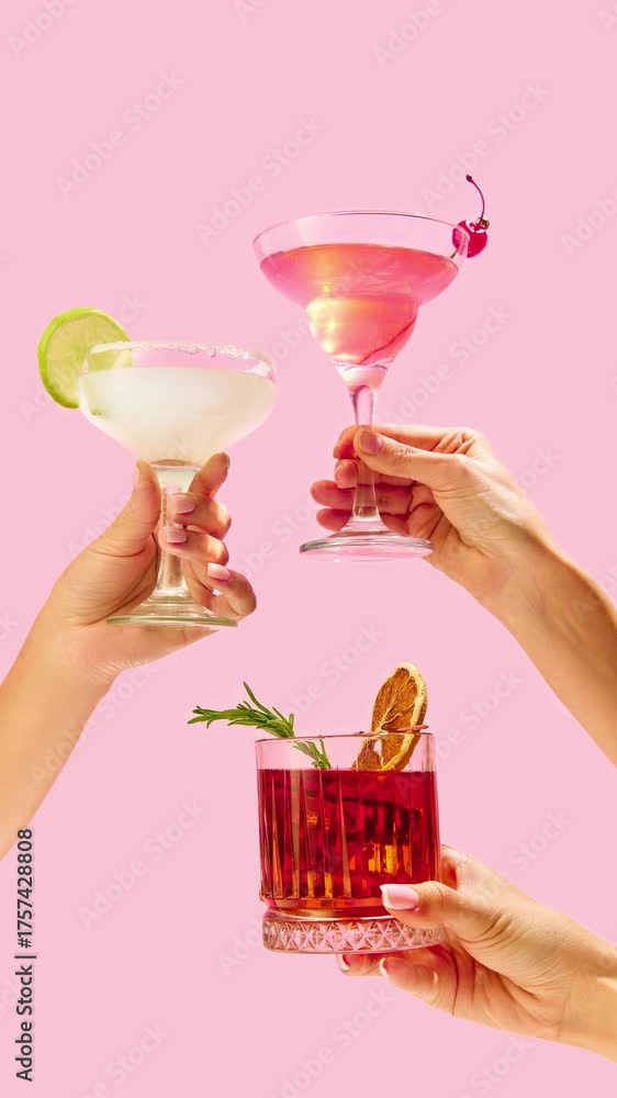 Loop animation. Variations of alcohol drinks. Capturing hands with ...