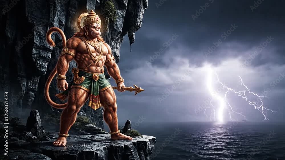 dramatic hanuman hero on cliff edge with lightning Stock Video | Adobe ...