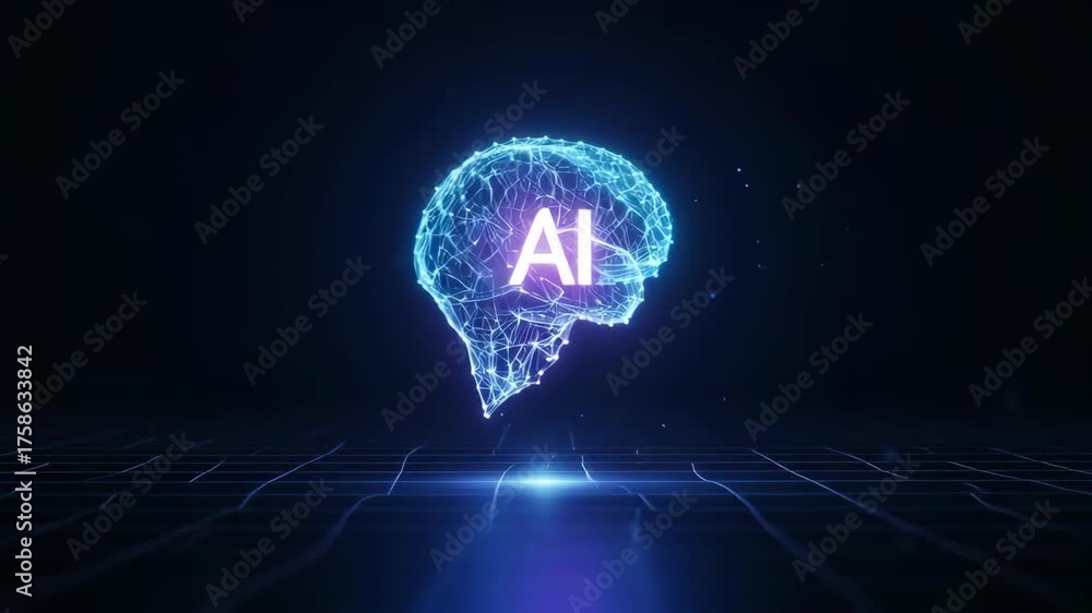 Glowing artificial intelligence with digital brain and light effect ...