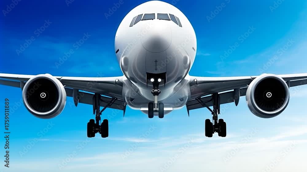 Vidéo Stock White passenger airplane Boeing 777 flying moving forward ...