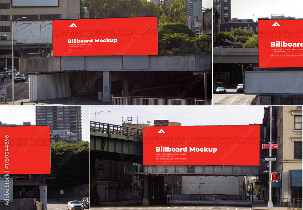 Dynamic Set of Various Outdoor Billboard Mockups in an Urban Overpass ...