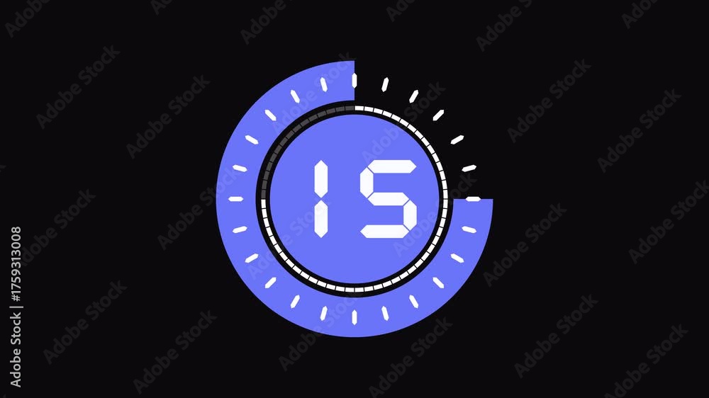 20 second rotating circle countdown timer in purple and white digital ...