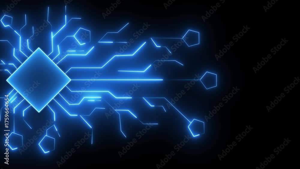 Neon glowing Digital technology concept. Circuit Lines Grow on ...