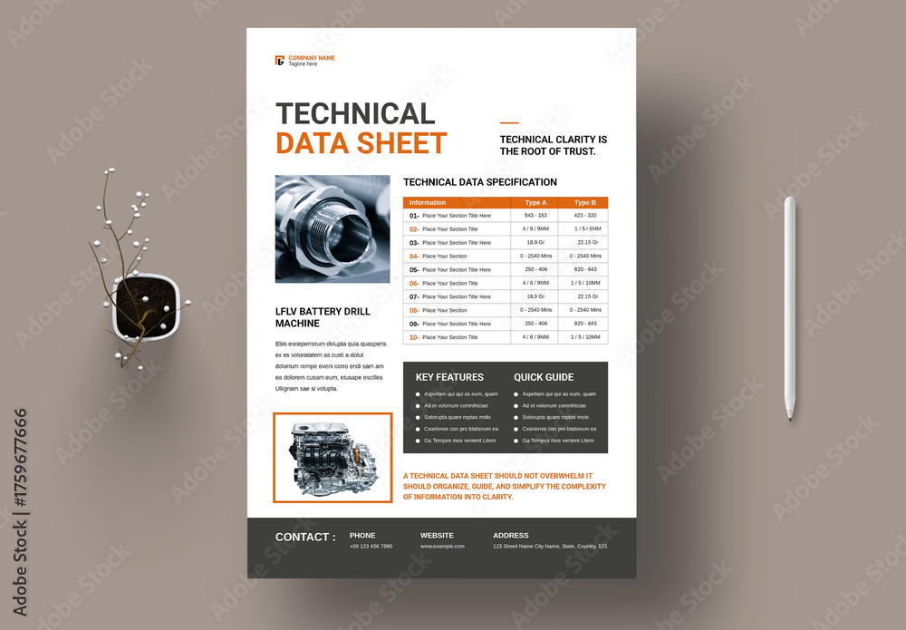 Technical Data Sheet Template Layout Stock Template | Adobe Stock