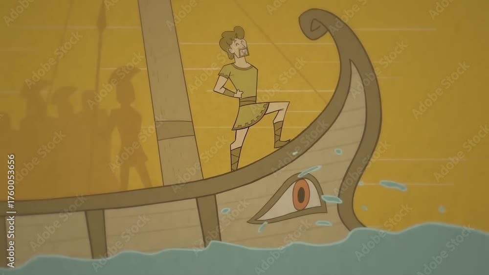 Ancient hero sailing ship – Greek mythology animation of journey and ...