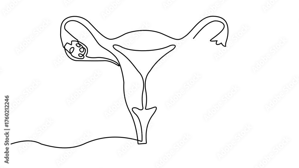 Animation of Continuous one line drawing woman's uterus. Full length ...
