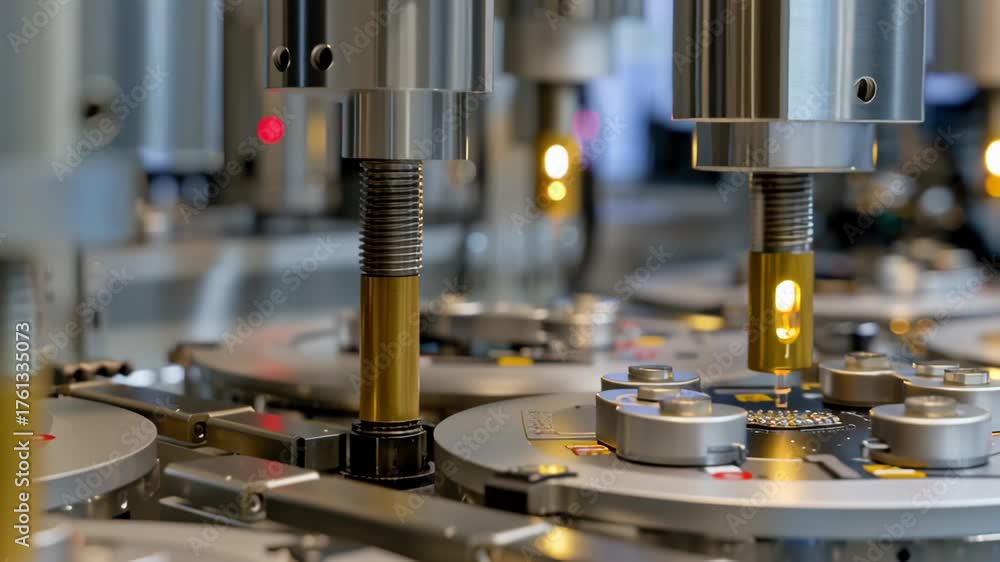 A machine is making a small object. Rare earth components in the ...