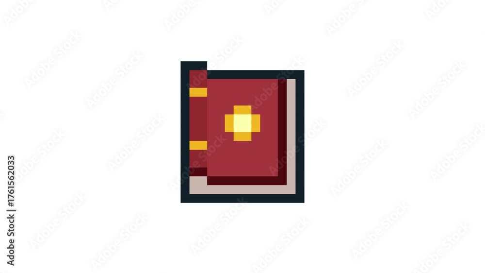 8-bit pixel art rpg game red magic book item. looped animation 4k 30fps ...