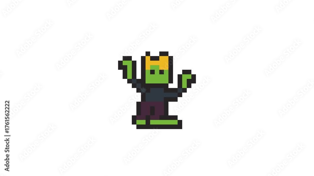 8-bit pixel art green sitting zombie character. looped animation 4k ...