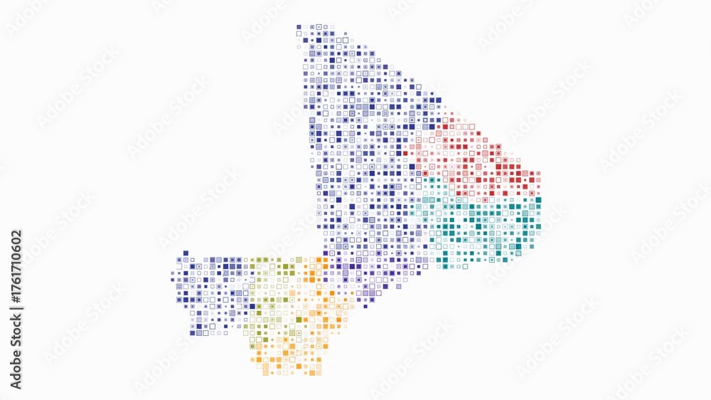 Mali animated country shape. Pulsating colored dots on the map of the ...