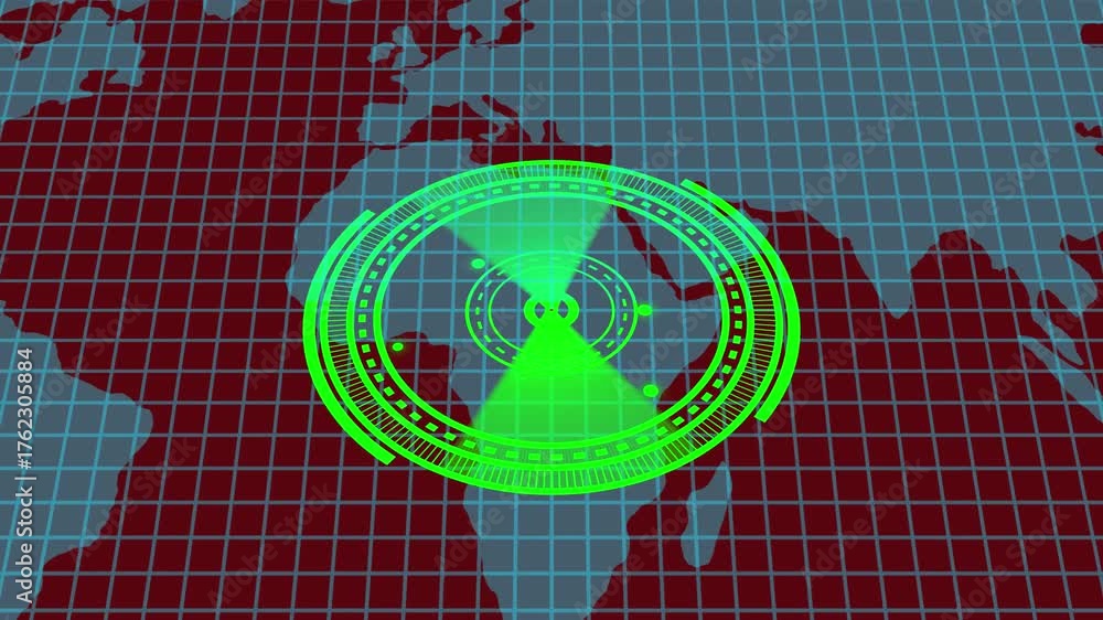 Green Futuristic HUD Target with Grid Overlay on World Map element ...