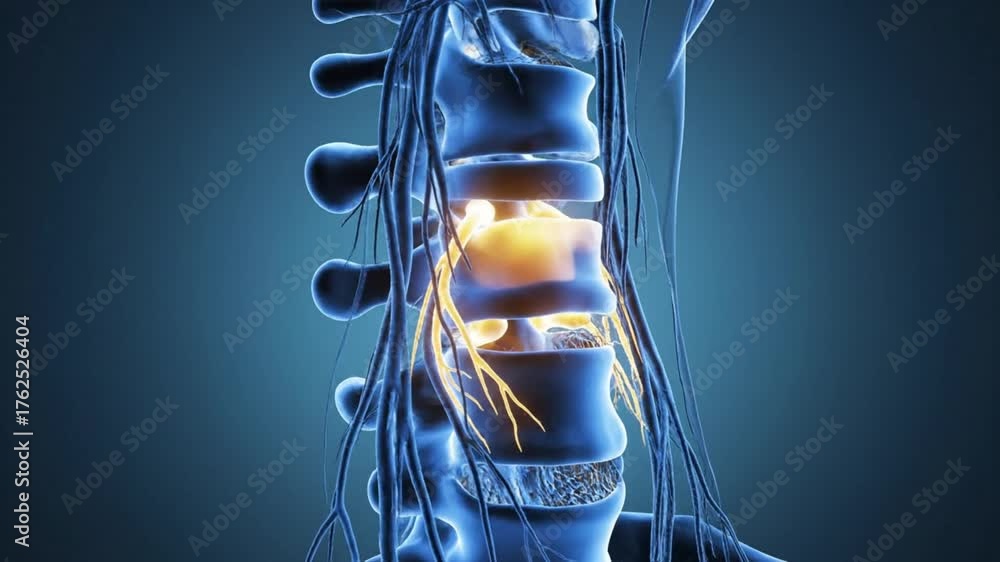 Anatomical Visualization of Lumbar Spine with Nerve Impingement. Stock ...