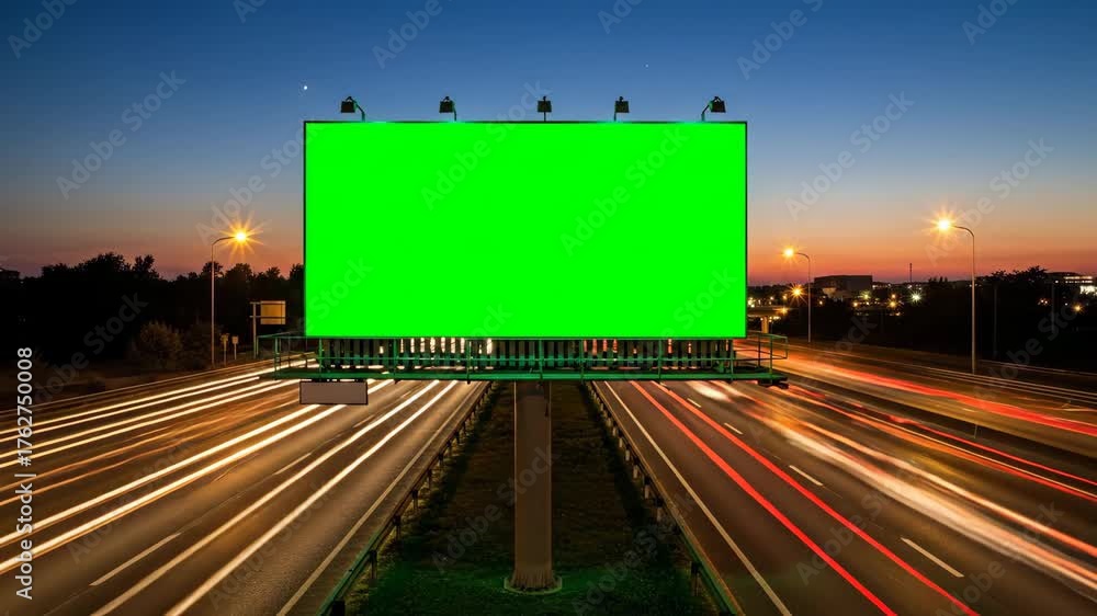 Large Green Screen Chroma Key Billboard Mockup Over Busy City Highway ...