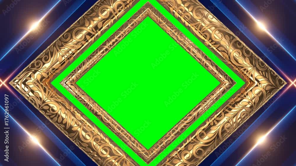 Gold frame animation with chroma key green screen for creative content ...