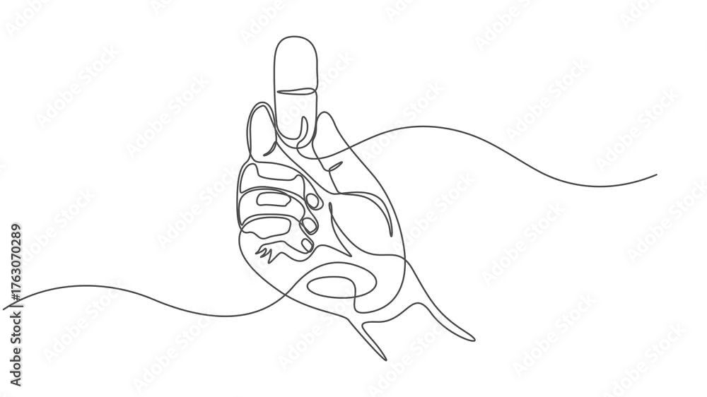Hand hold red pill continuous one line drawing animation, Self drawing ...