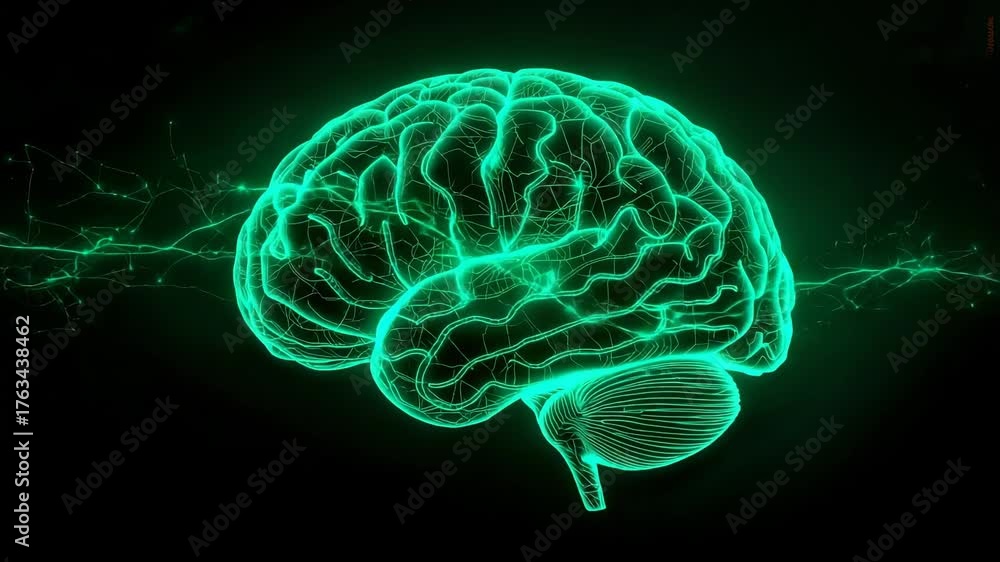 Rotating 3D brain model into frontal view in digital void after startup ...