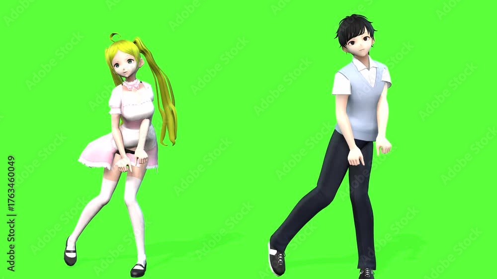 A high-resolution 3D CGI anime duo of a male and female student ...