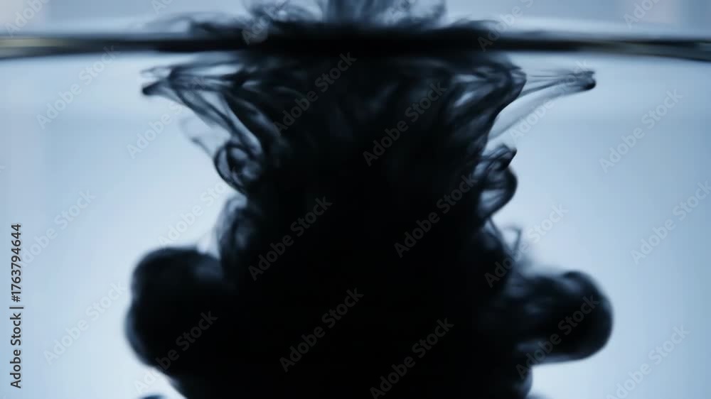 Dark black ink slowly sinks and blooms into an ethereal, cloud-like ...