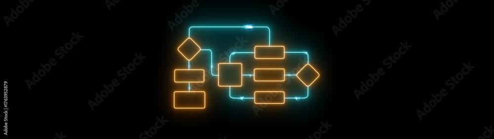 Neon flowchart diagram with glowing lines and electric sparks ...